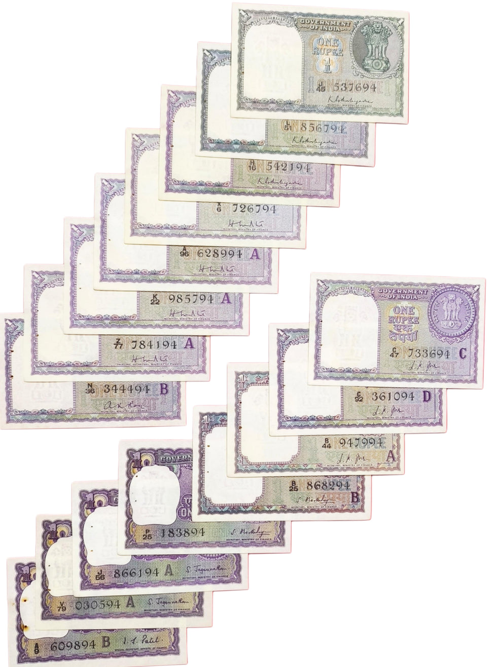 India 1 Signature Set 62 UNC Notes (A1 A10 A14 Missing)